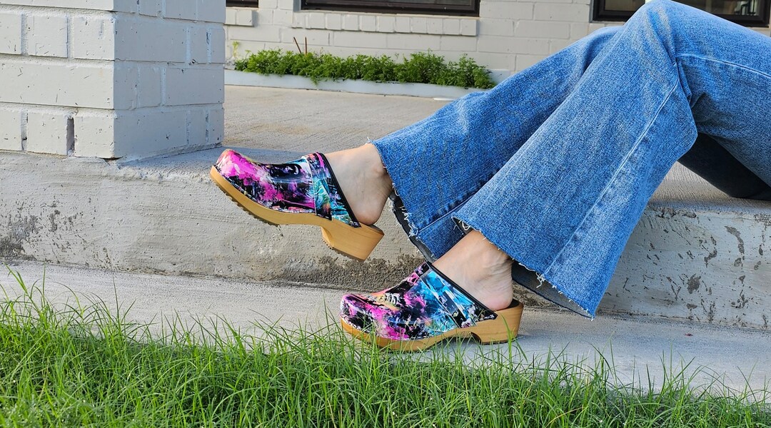 BJORK Maja Wooden Clogs in Graffiti II Printed Leather - Etsy