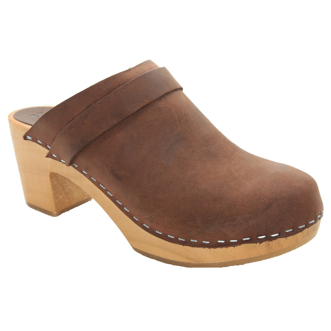 Tia Wood Mid-heel Fashion Clogs in Brown Full Grain Leather - Etsy