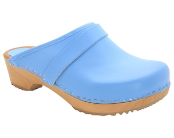 Maja Wood Open Back White Leather Clogs | Etsy