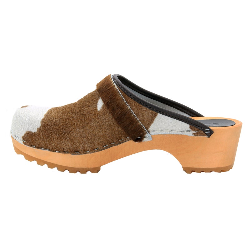 Safari Brown Cow Wood Open Back Leather Clogs - Etsy