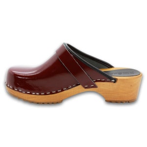 Leia Classic Wood Clogs in Maroon / Wine Patent Leather - Etsy