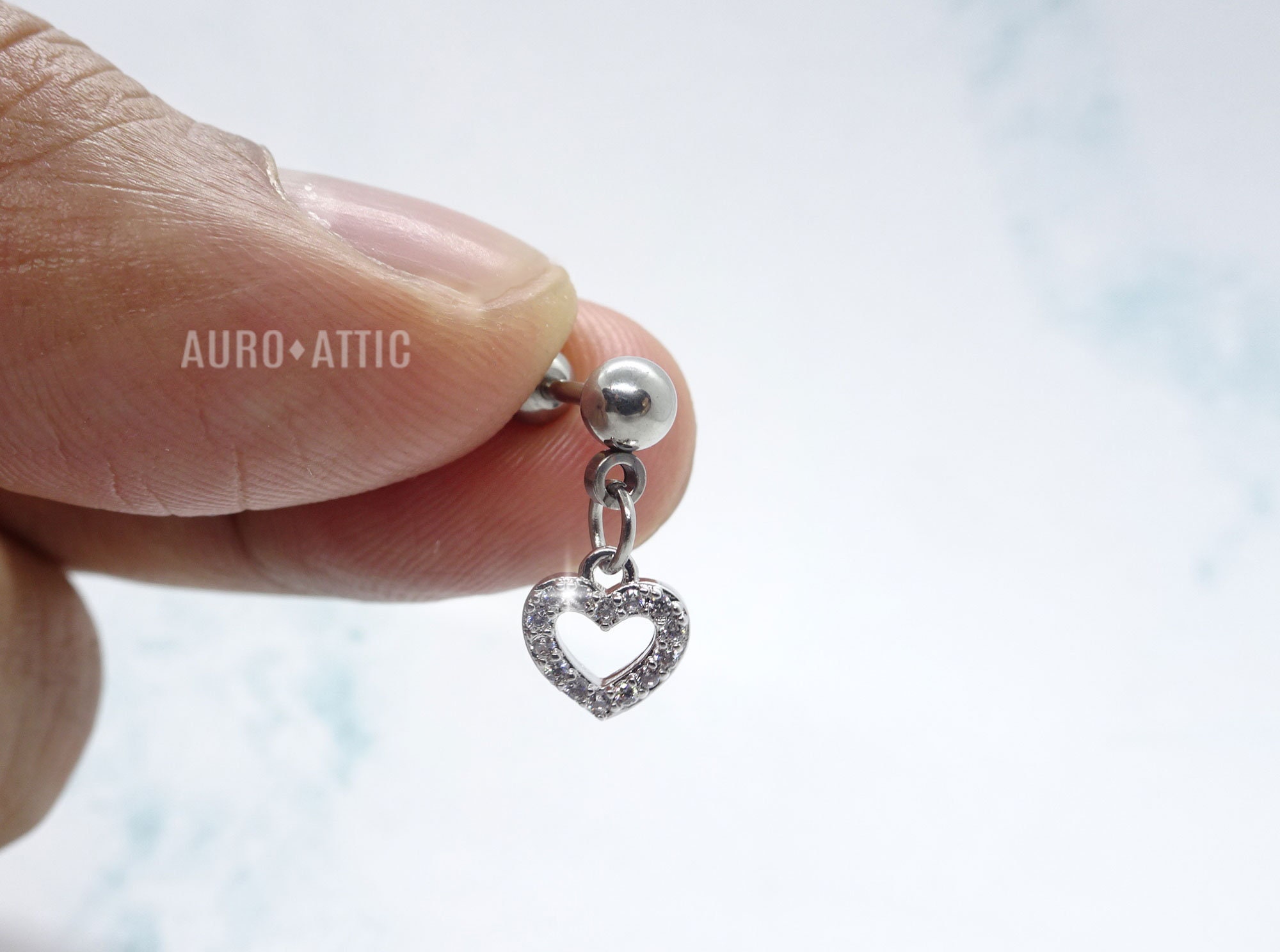 16G hanging heart ear piercingJinglingheart | Etsy