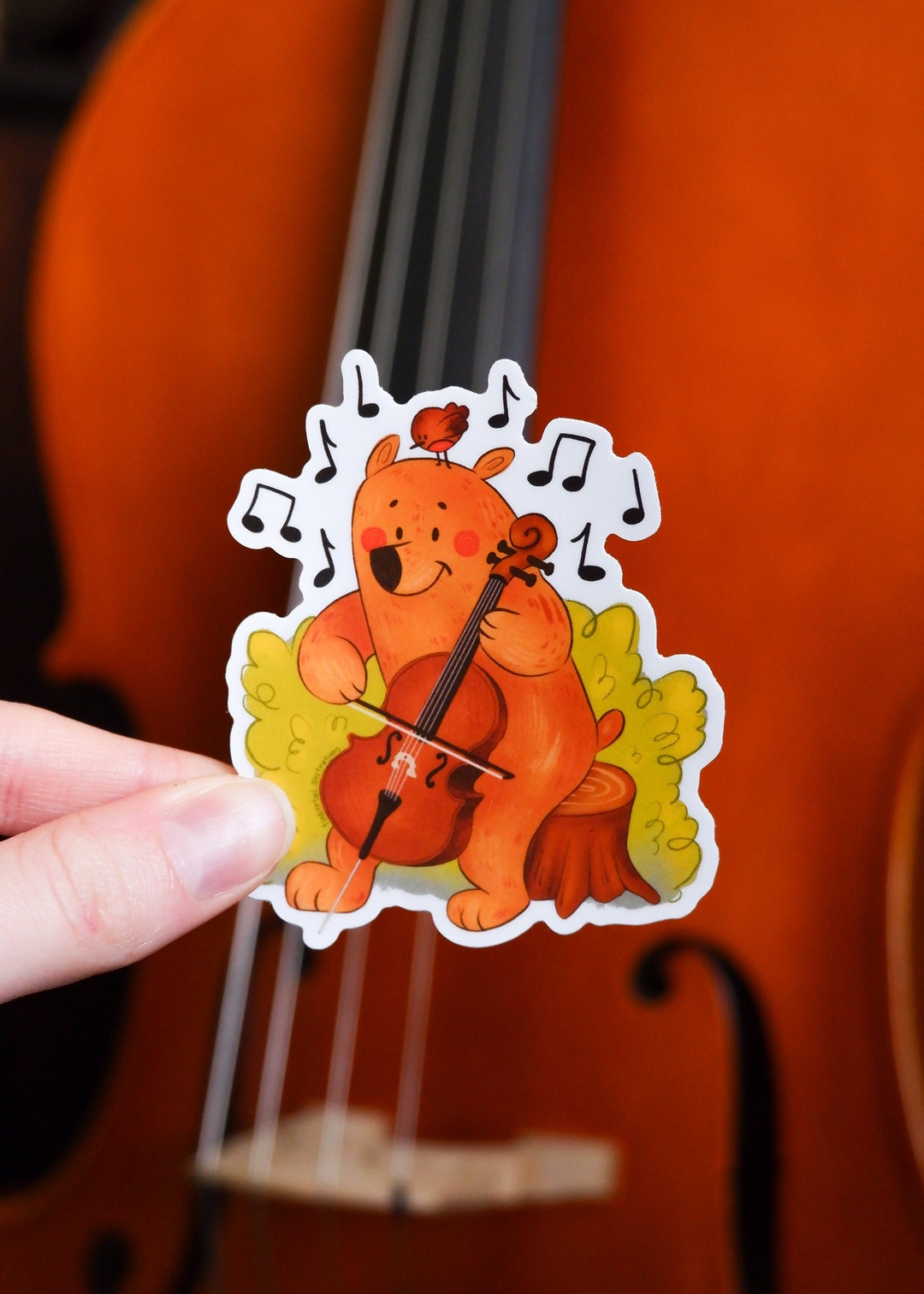 Cello Bear Vinyl Sticker Waterproof Sticker, Durable, Cello Player ...