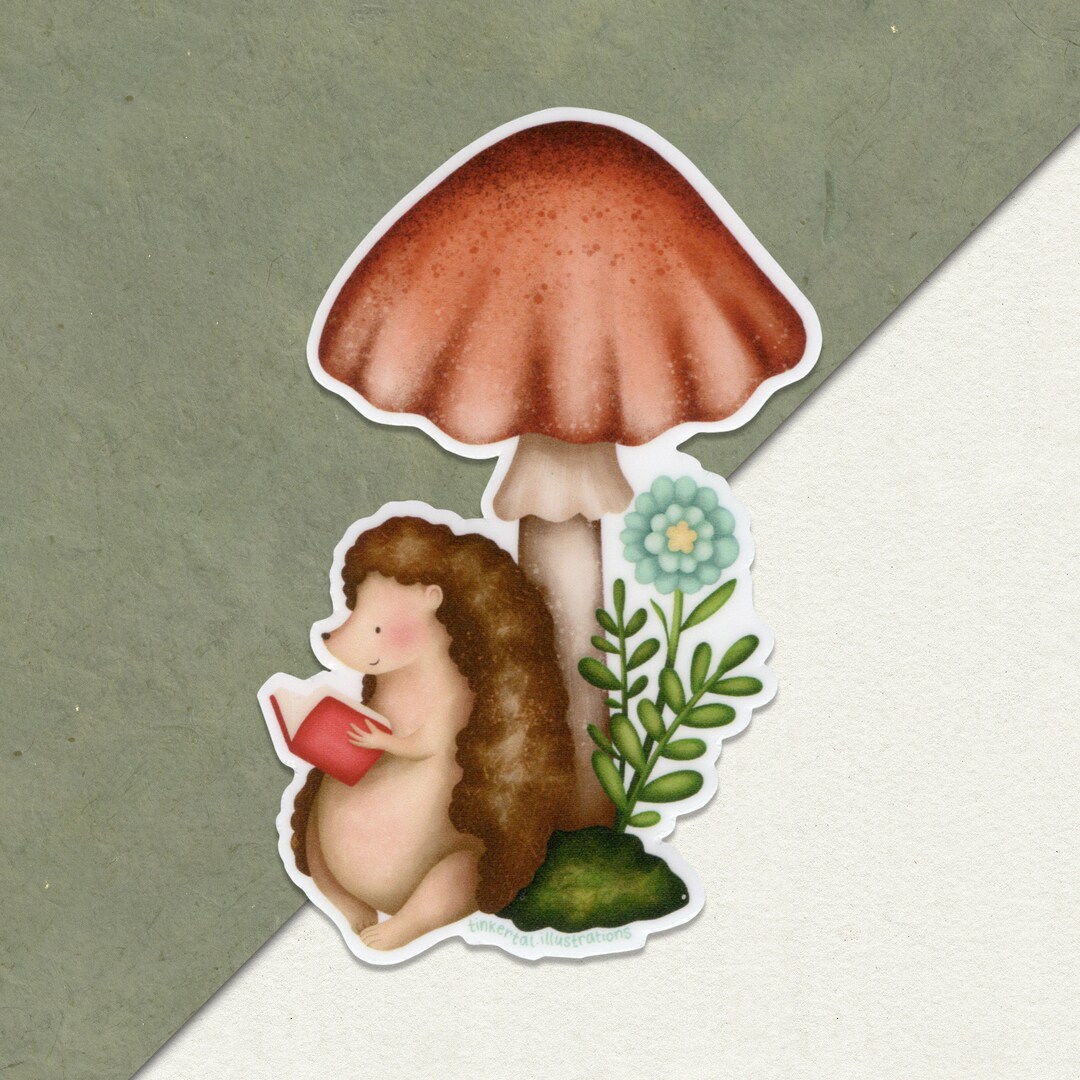 Reading Hedgehog | Waterproof Sticker, Dishwasher Safe, Book Lover Gift ...