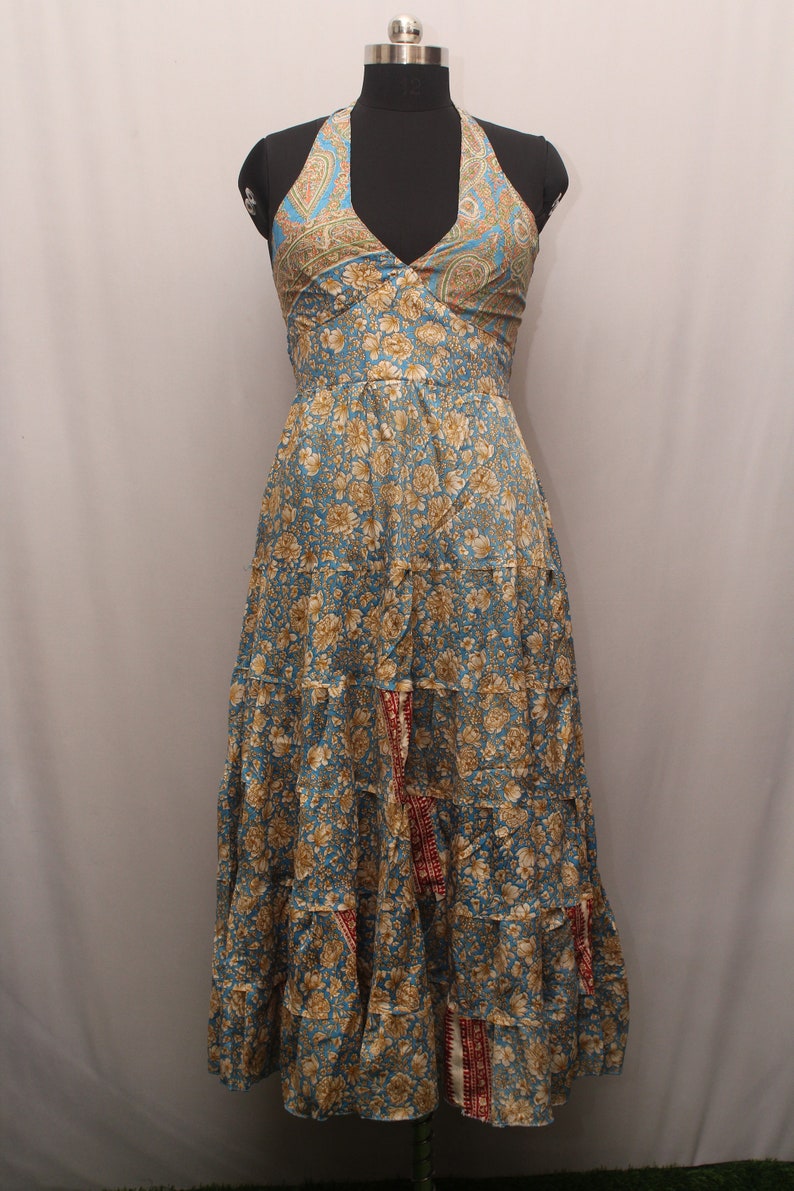 Backless Sari Silk Maxi Dress: Boho V-neck Sundress - Etsy