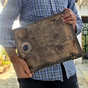 Book of Shadows, Leather Grimoire, Leather Journal, Magic Book, Celtic ...