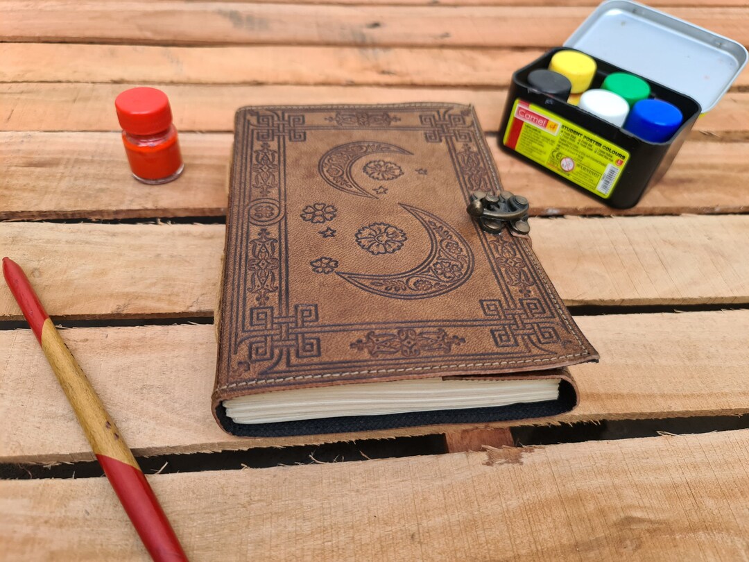 Leather Journal Two Moon Handmade Journal Diary, Book of Shadows ...