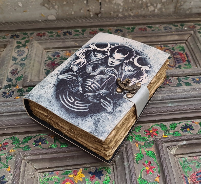 Triple Moon Goddess Leather Journal, Book of Shadows, Grimoire - Etsy UK
