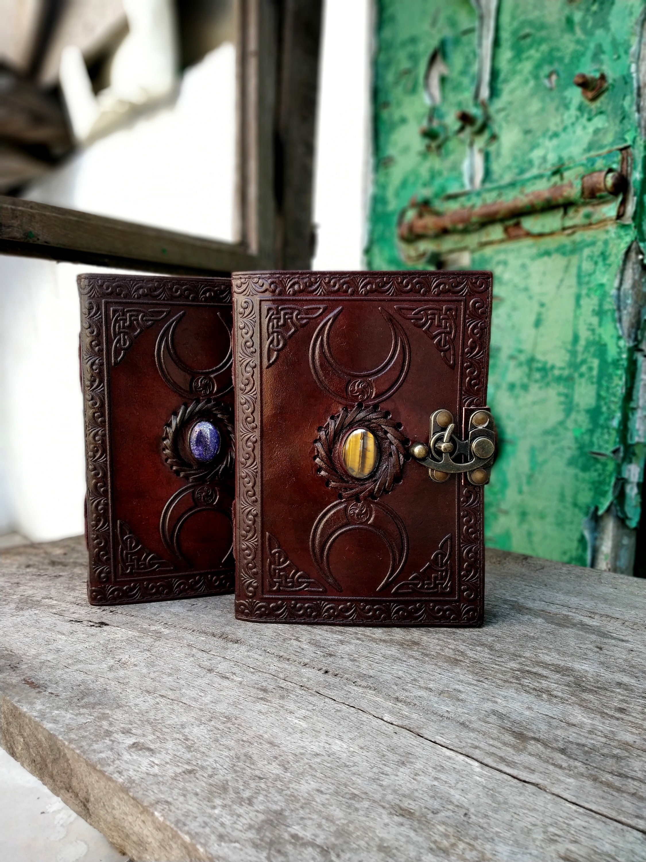 Pack of 2 Handmade Leather Journal Triple Moon Solar Single - Etsy