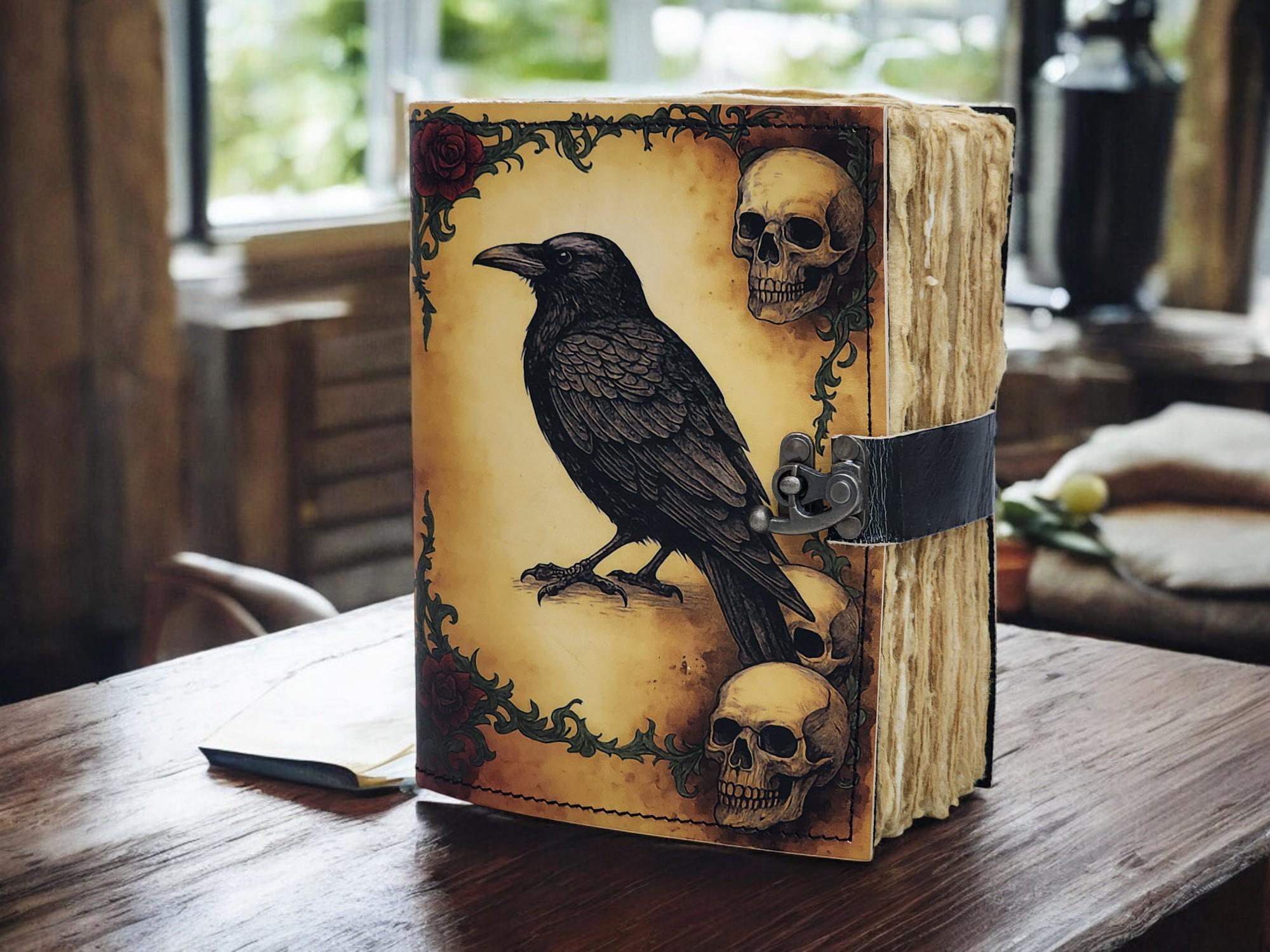 Raven Leather Grimoire Journal – Deckle Edge Witchcraft Book of Shadows ...