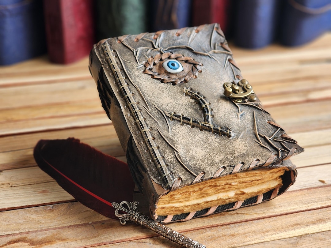 Handmade Faux Leather Spellbook Journal – Gothic Eye Grimoire, 200 ...