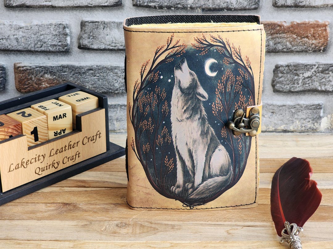 Trible Wolf Leather Printed A5 Notebook ! Grimoire Journal Travel ...