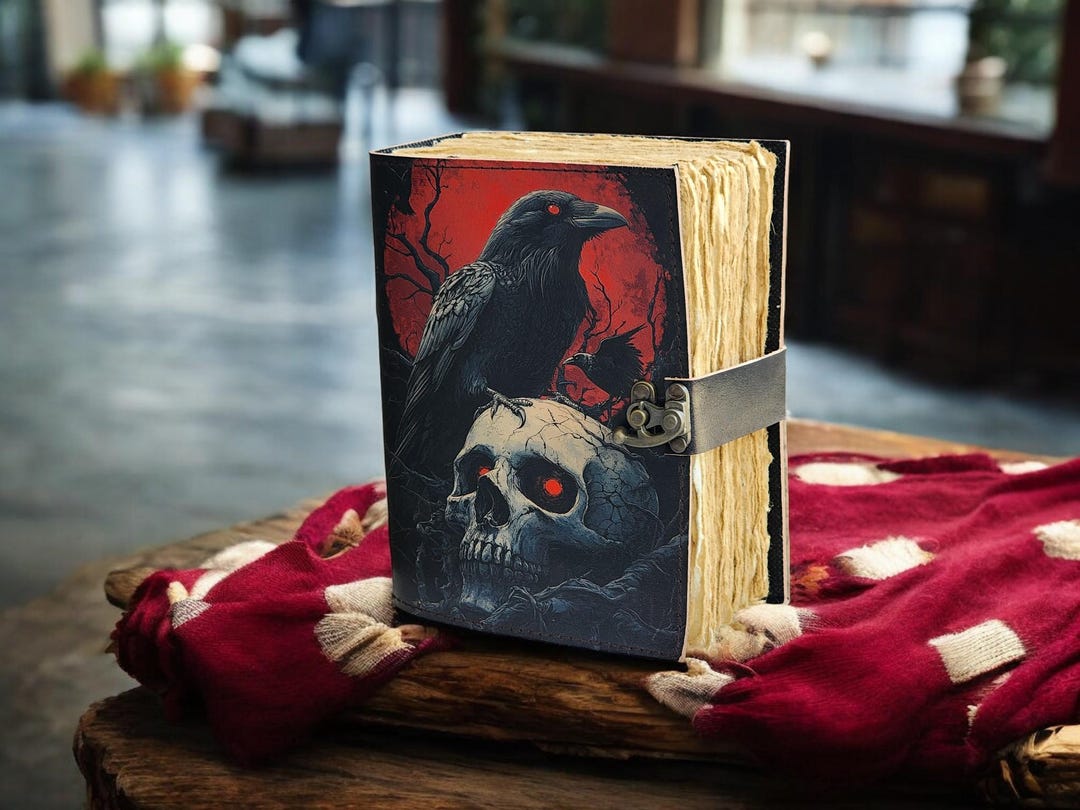 Raven Skull Leather Journal: Antique Wiccan Book of Spells - Etsy