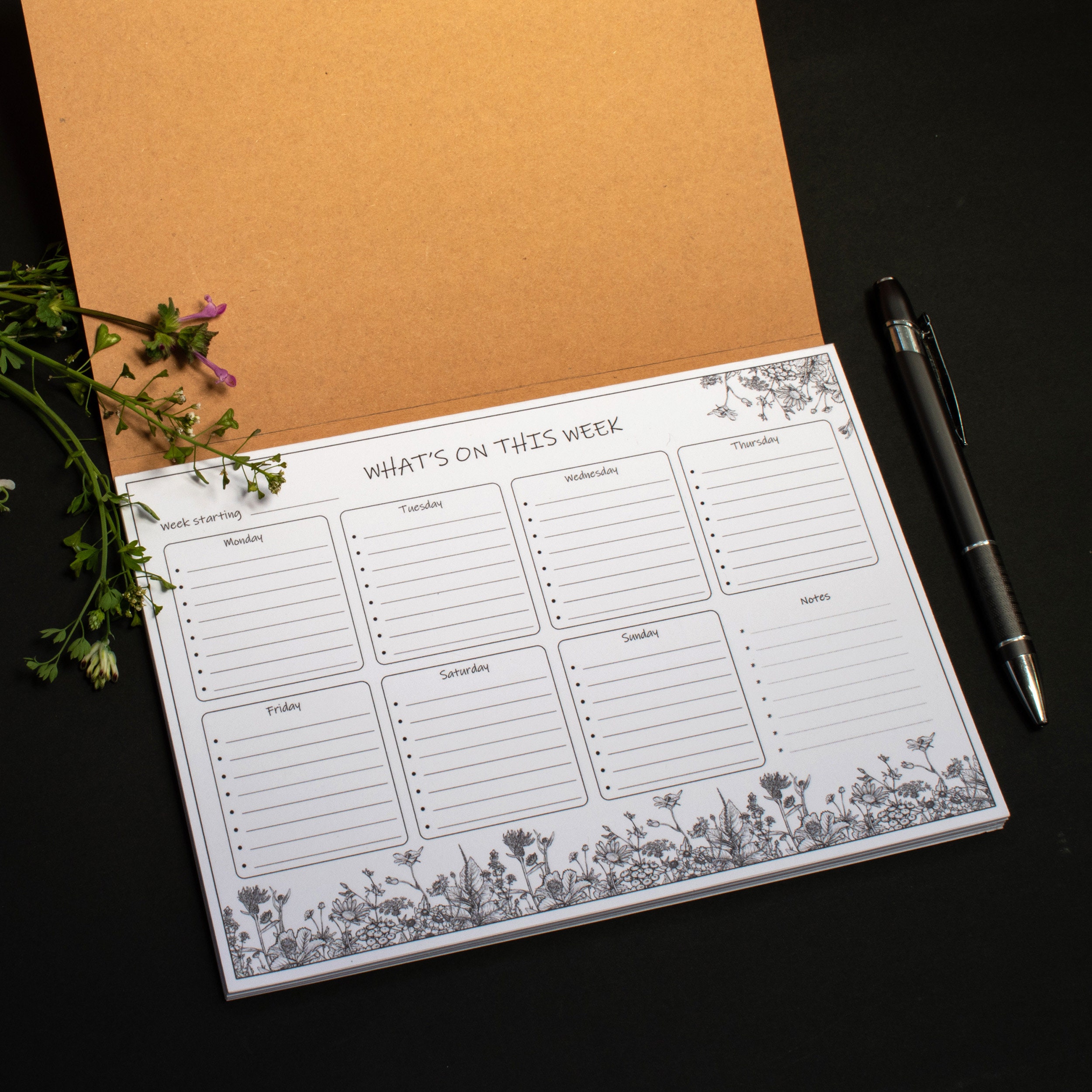 Wildflower Weekly Planner Note Pad, Weekly Desk Pad, A5 Planner ...