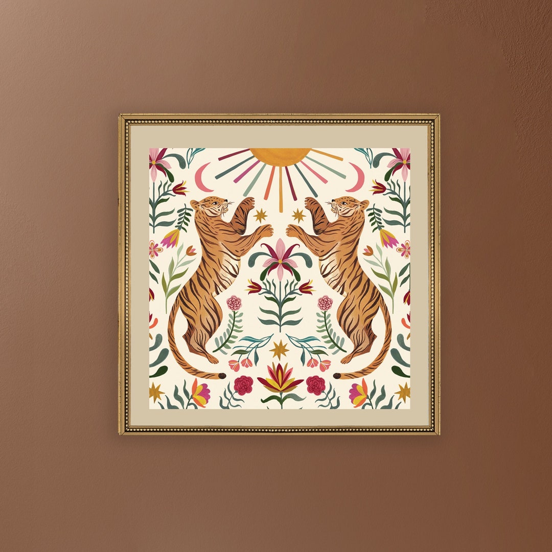 Folk Tiger Art Print | Folk Art | | Wall Art | by Christine De Carvalho ...