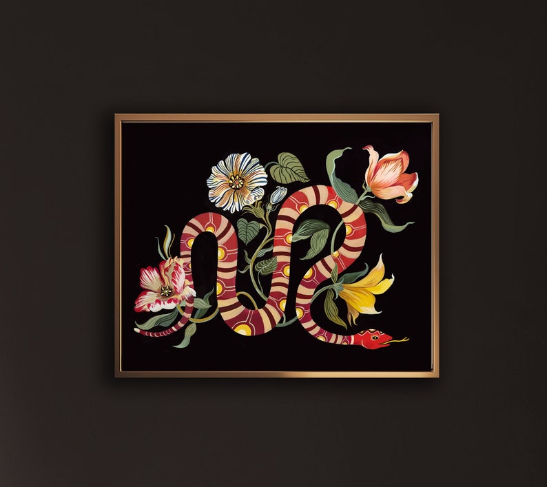 Snake Art Print Botanical Illustration Wall Art by - Etsy