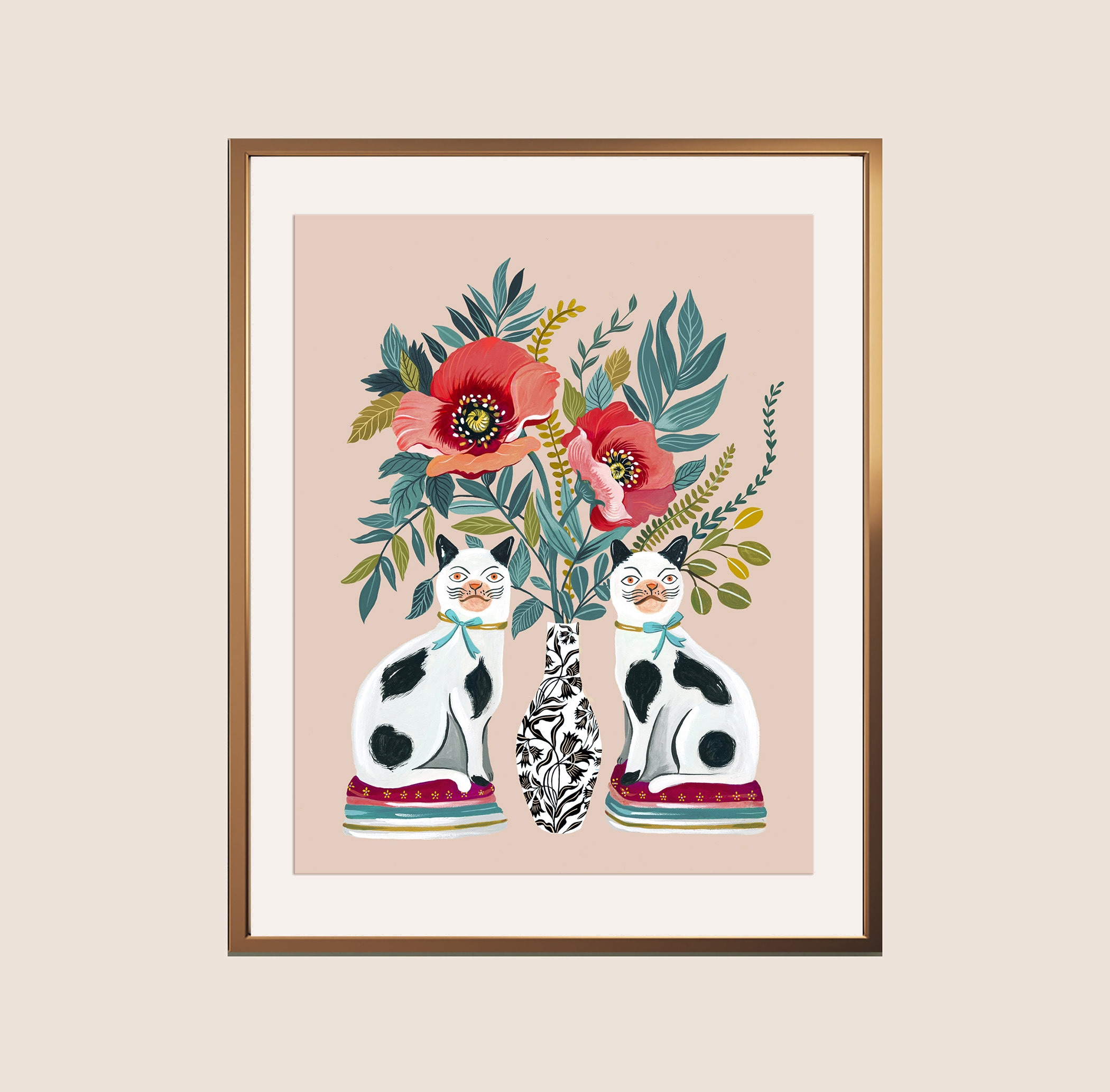 Staffordshire Cats Art Print | Cat Art | | Wall Art | by Christine De ...