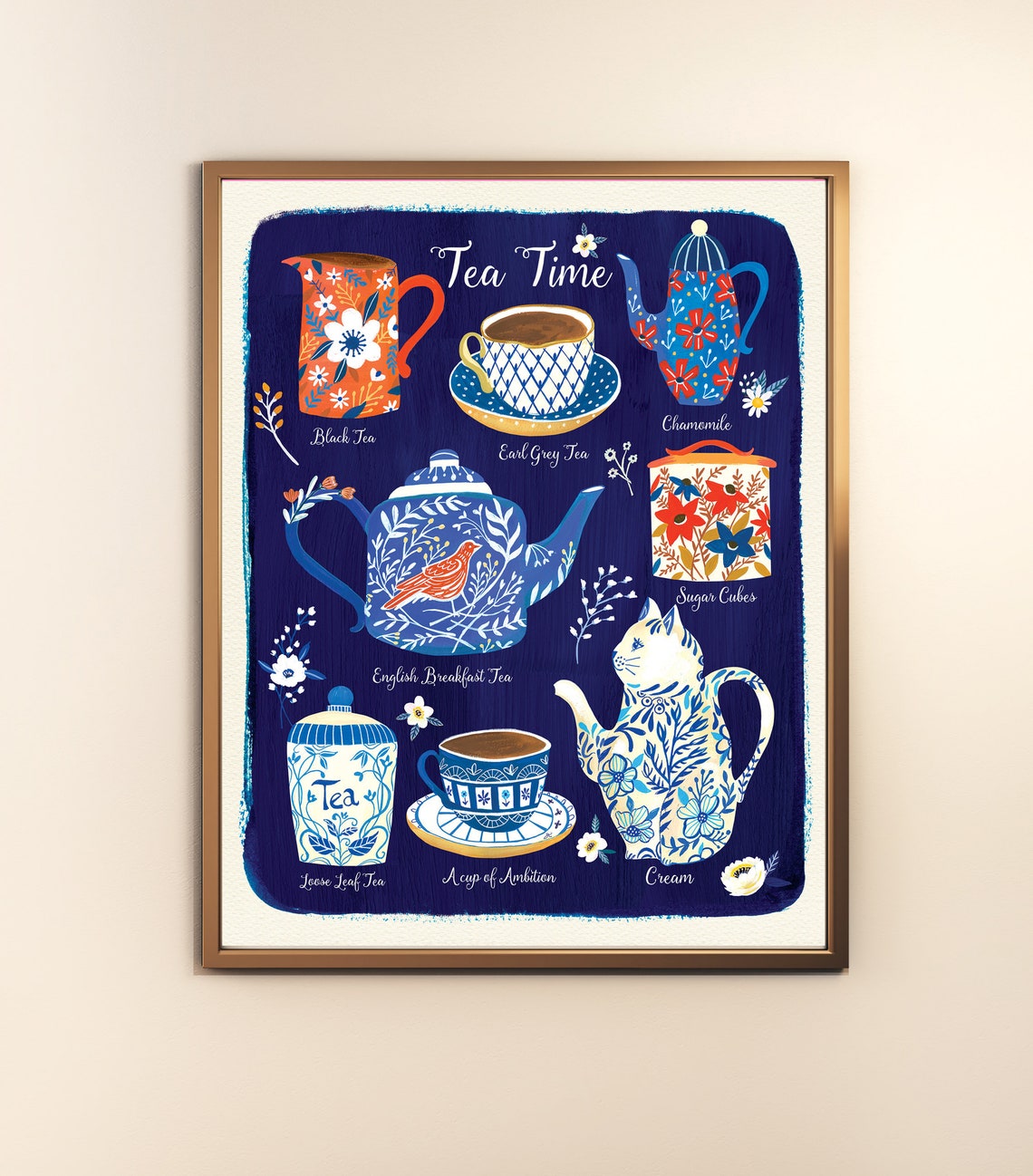 Tea Time Art Print | Whimsical Teapot Kitchen Wall Decor - Etsy