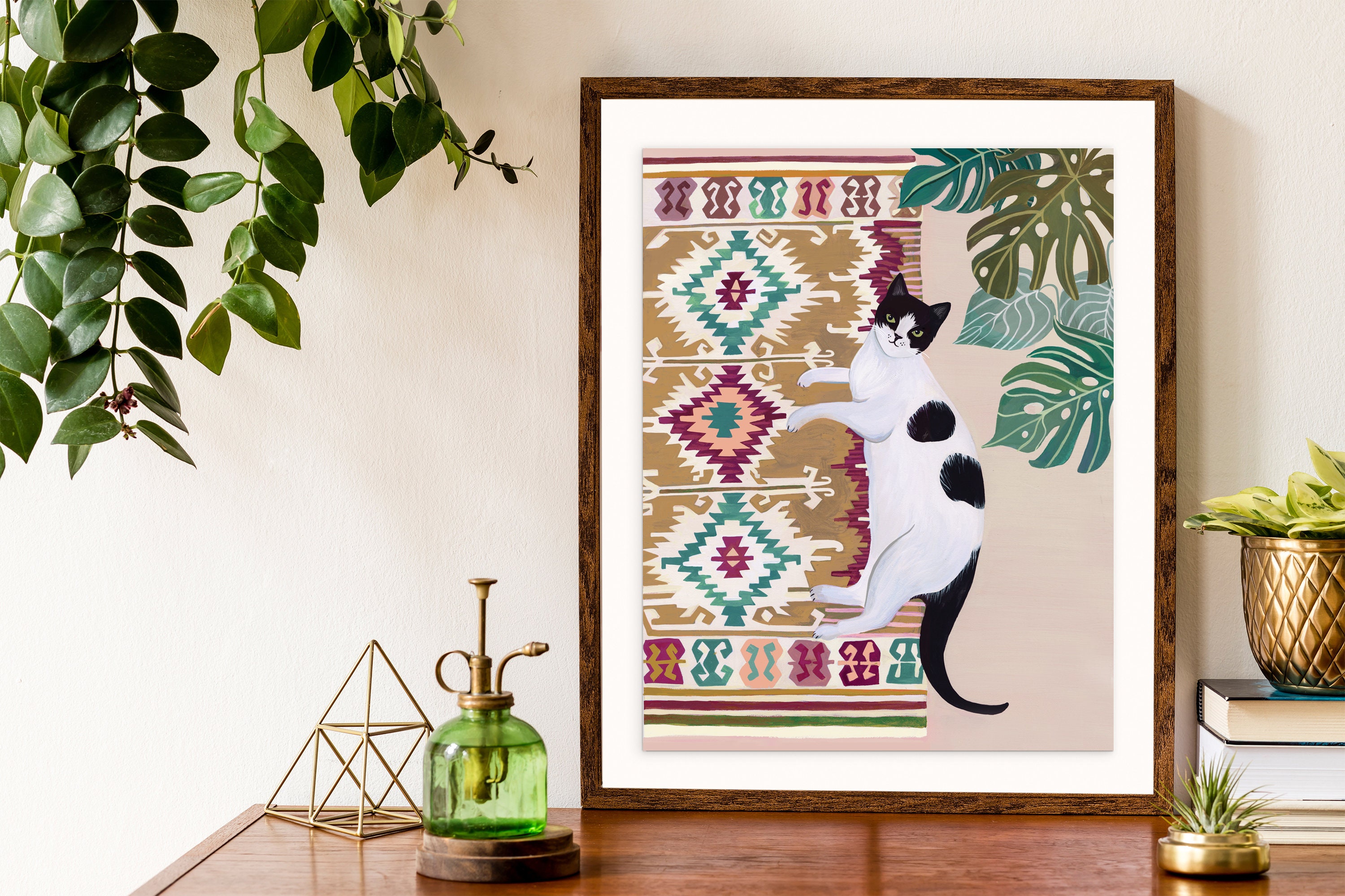 Cat and Rug Art Print | Whimsical Gouache Painting by Christine De ...