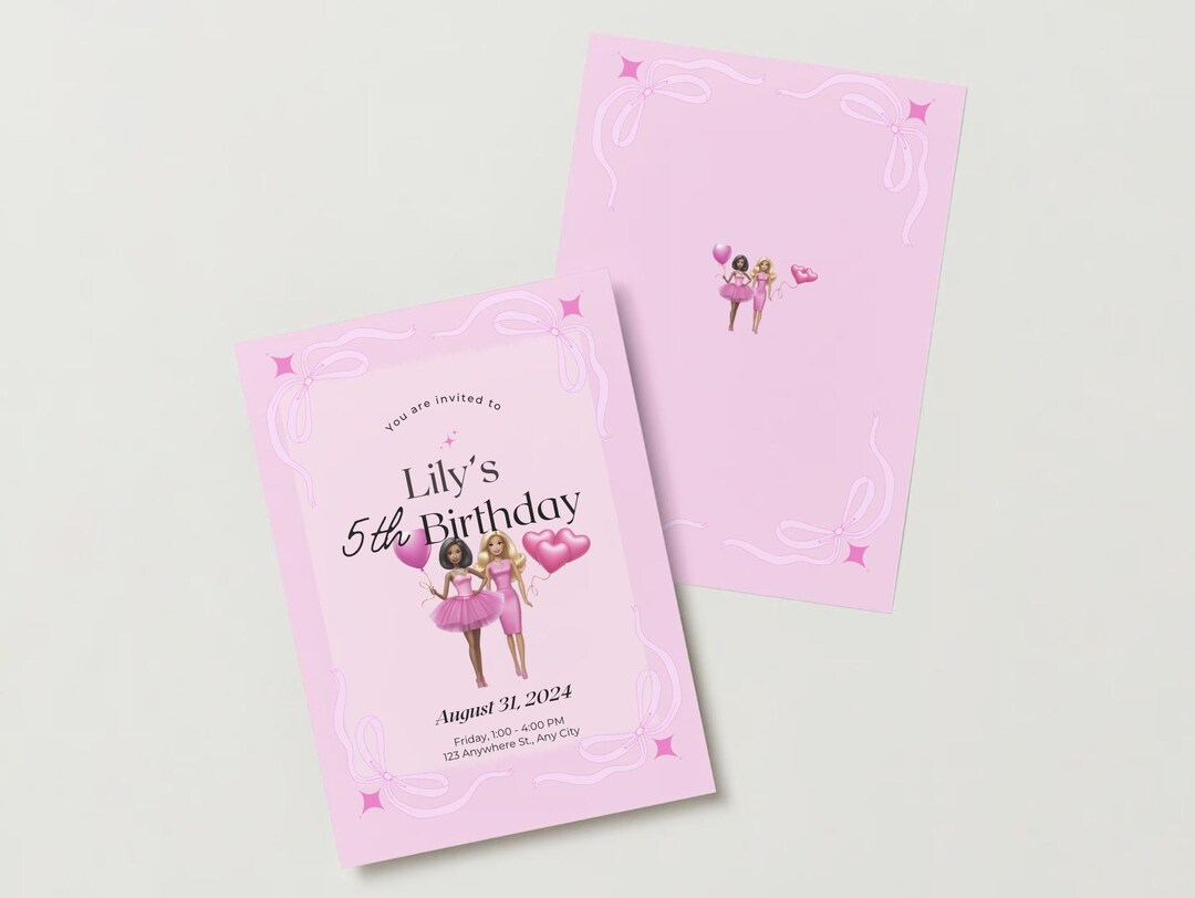 Editable Birthday Invitation Barbie Girl Barbie Doll Party Pink Ribbons ...