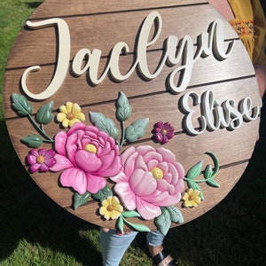 Floral Wood Name Sign | Custom Floral Nursery Name Sign | Floral ...