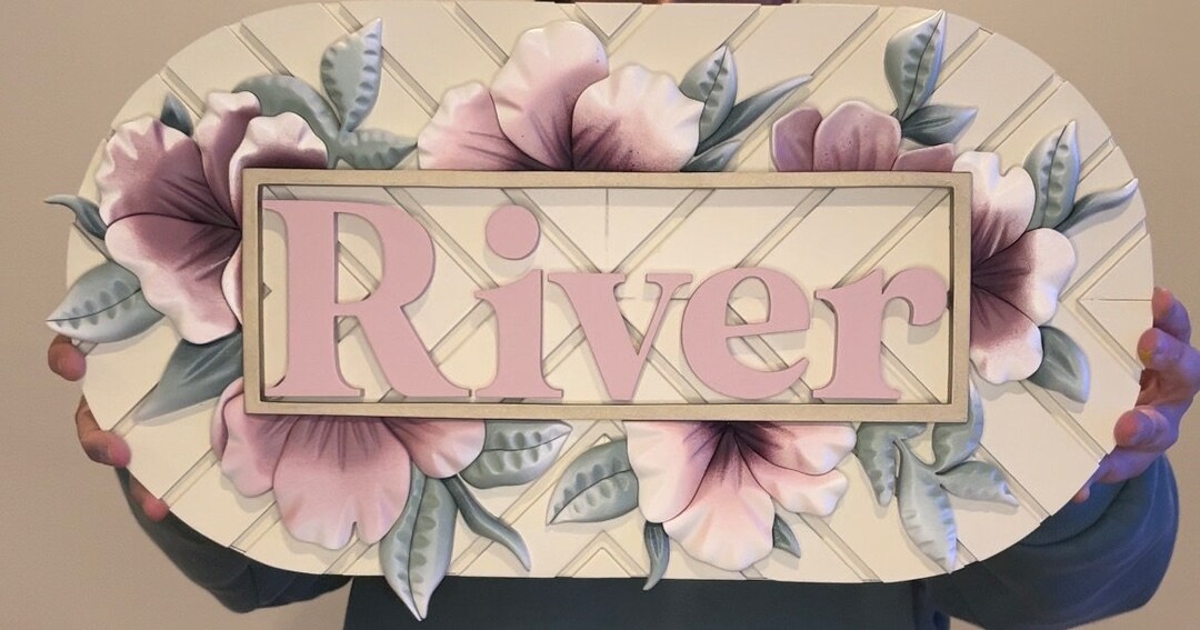 Oval Floral Name Sign | Custom Name Sign | Custom Floral Name Sign ...