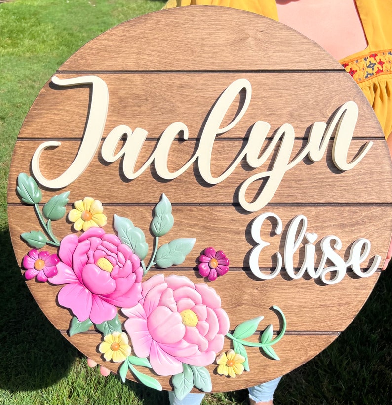 Floral Wood Name Sign | Custom Floral Nursery Name Sign | Floral ...