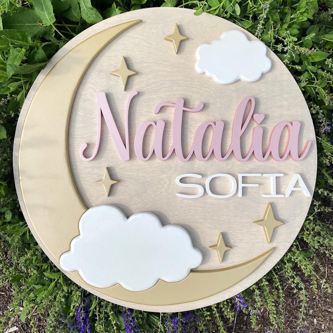 Moon Name Sign | Star & Moon Nursery Sign| Star Nursery Sign | Nursery ...