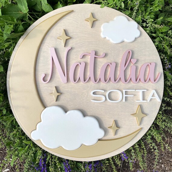 Moon Name Sign Star & Moon Nursery Sign Star Nursery Sign - Etsy