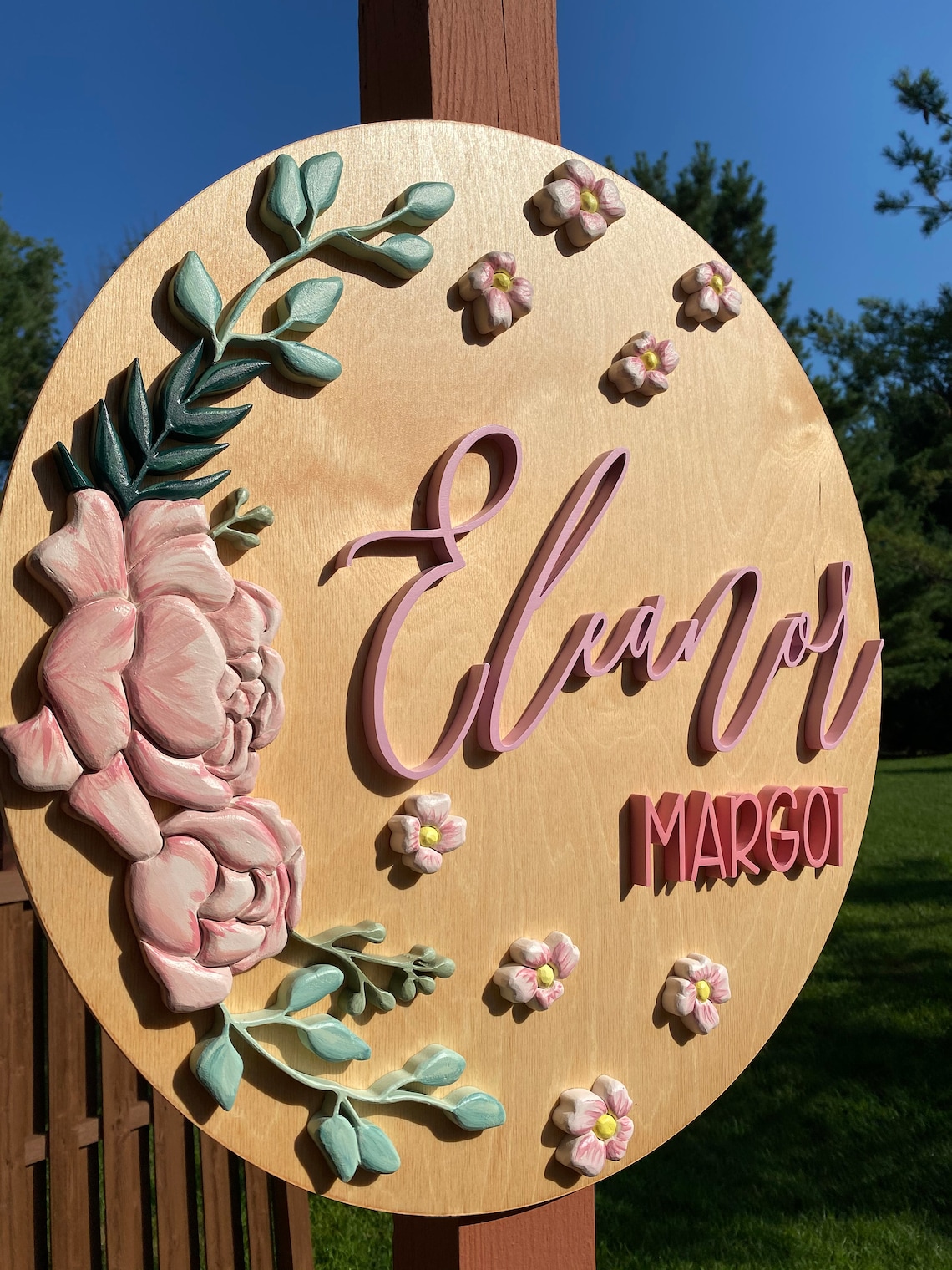 Floral Wood Name Sign Custom Floral Nursery Name Sign | Etsy