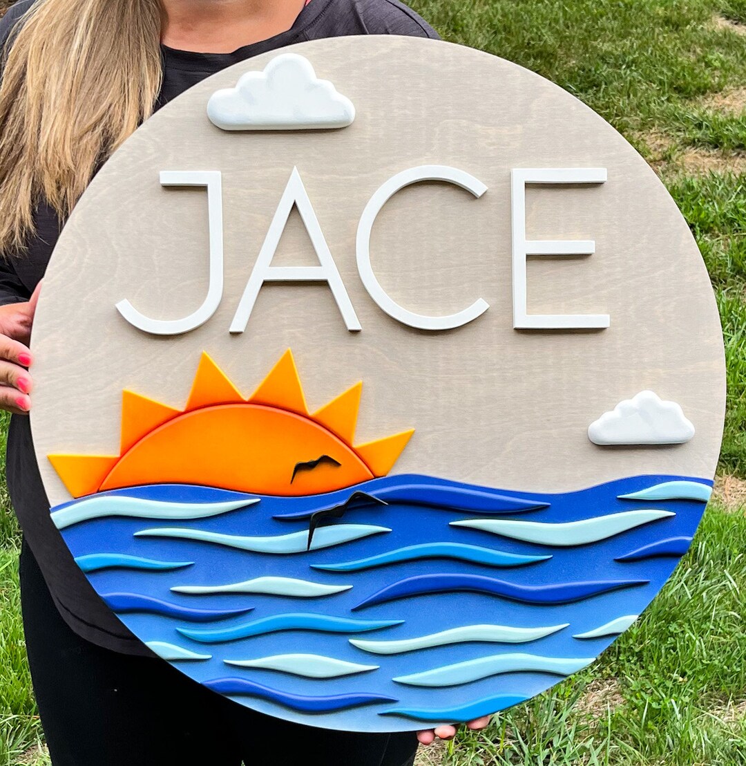 Beach Name Sign | Custom Beach Nursery Name Sign | Beach Nursery Decor ...