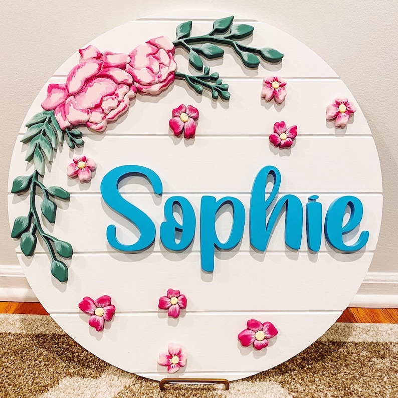 Floral Wood Name Sign Custom Floral Nursery Name Sign - Etsy
