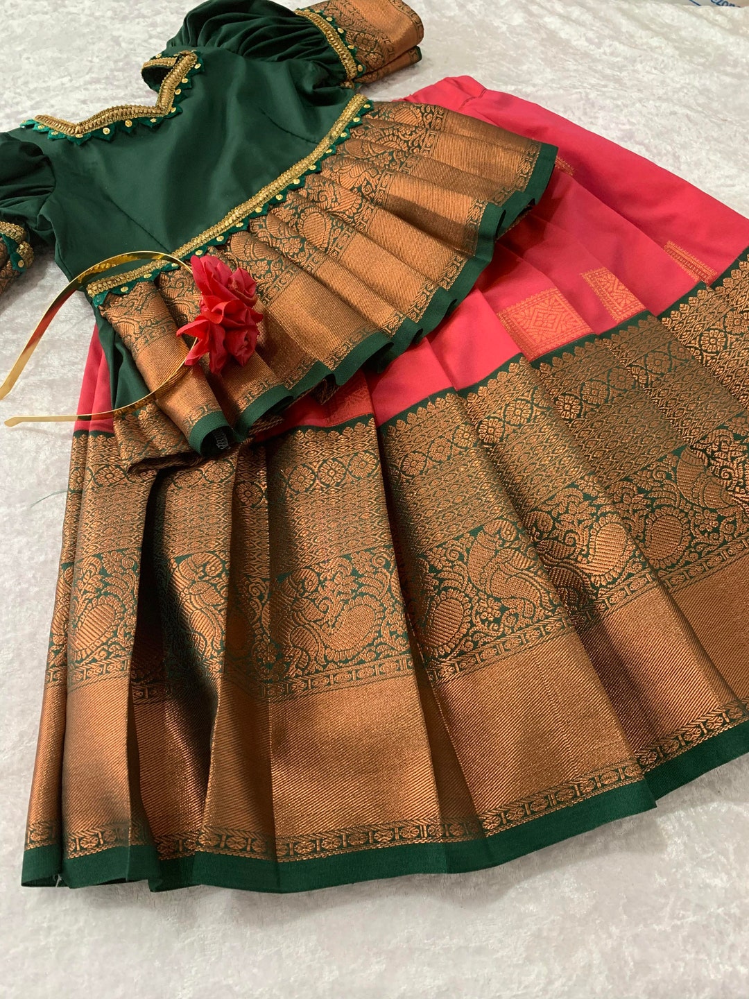 Pattu Pavadai , Silk Pavadai, Kids Paddu Pavadai, Copper and Cream ...