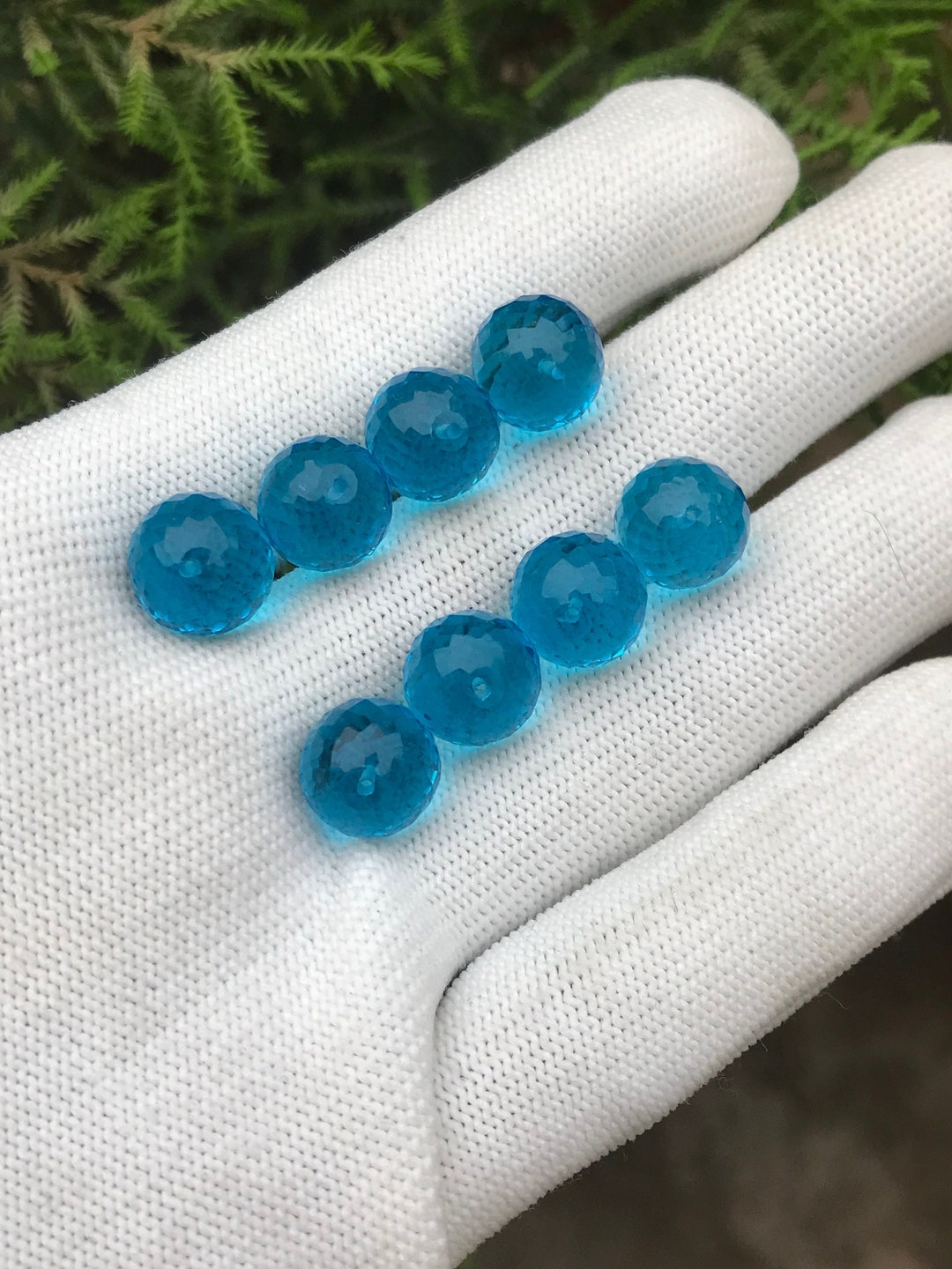 8 Pieces Blue Ball in Hydro Gemstone, Half Drilled Gemstone, Blue Topaz ...