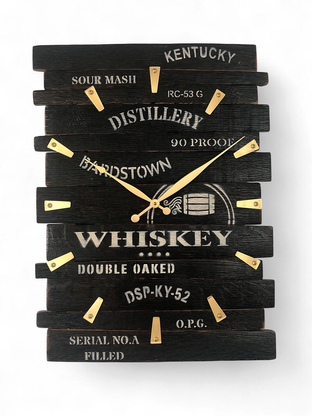 Golden Whiskey Barrel Stave Clock Kentucky Bourbon Barrel Clocks ...