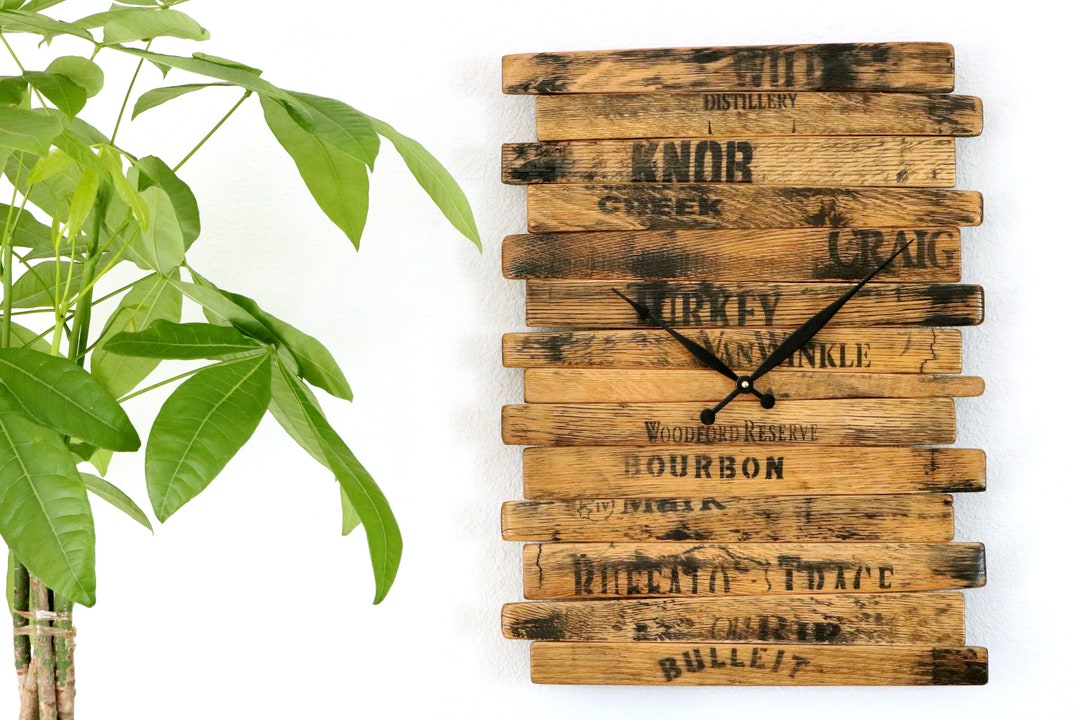 Whiskey Barrel Stave Clock - Bourbon Barrel Wood Clocks - Big Rustic ...