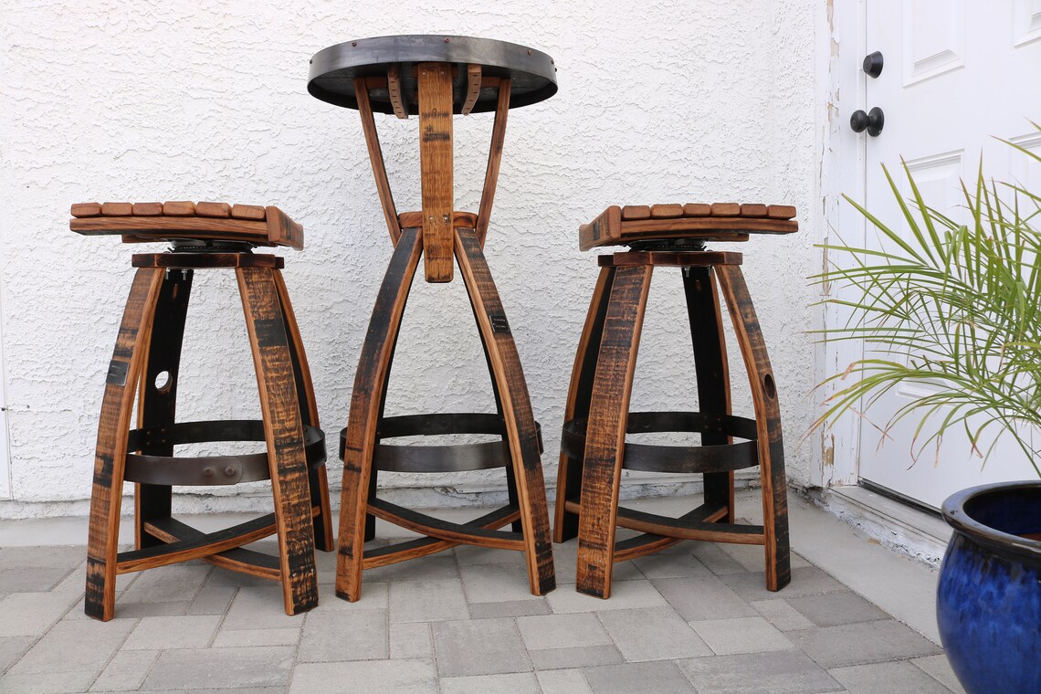 Bourbon Whiskey Barrel Bar Set 3 Piece Pub Set - Etsy