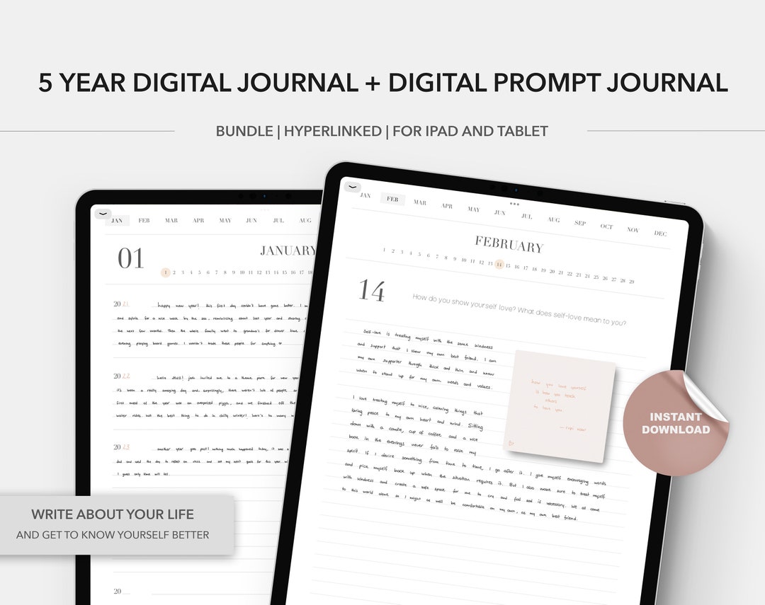 Digital Journal Bundle | 5 Year One Line a Day + Daily Prompt Journal ...