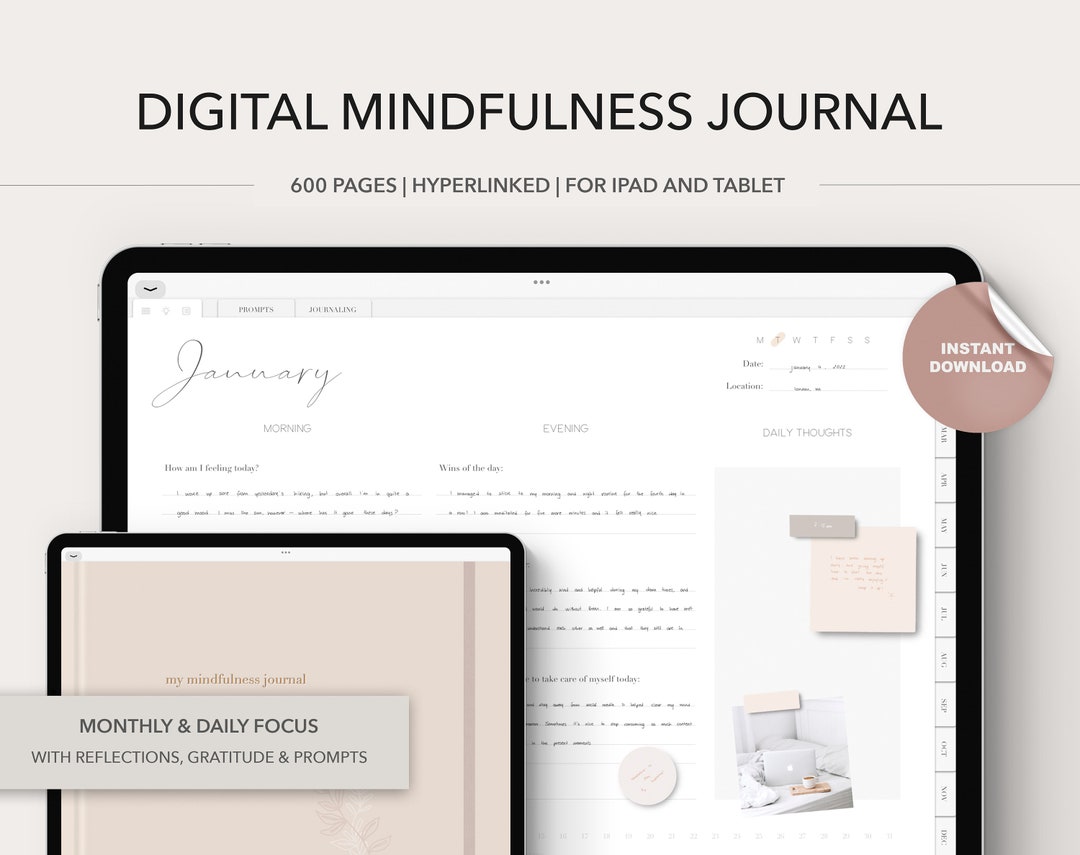Digital Mindfulness Journal • Daily Guided Prompts • Minimalist PDF ...
