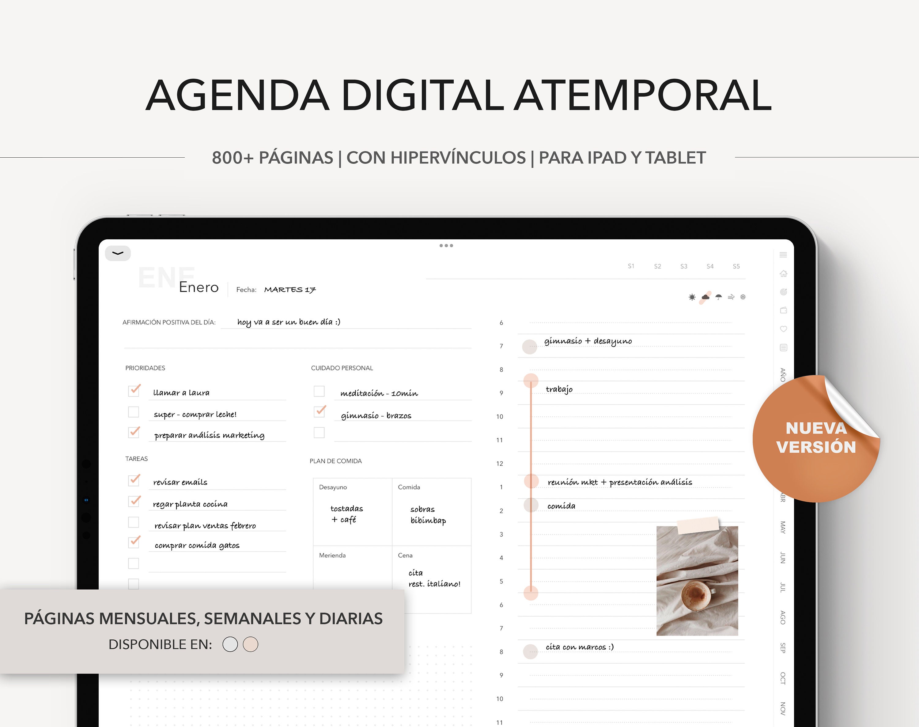 Agenda Digital Sin Fechas En Español, Planificador Digital Eterno ...