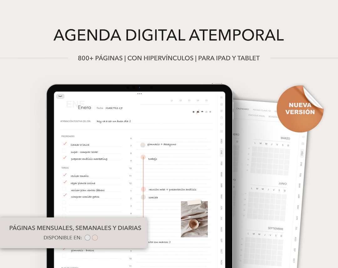 Agenda Digital Sin Fechas En Español | Planificador Digital, Agenda ...