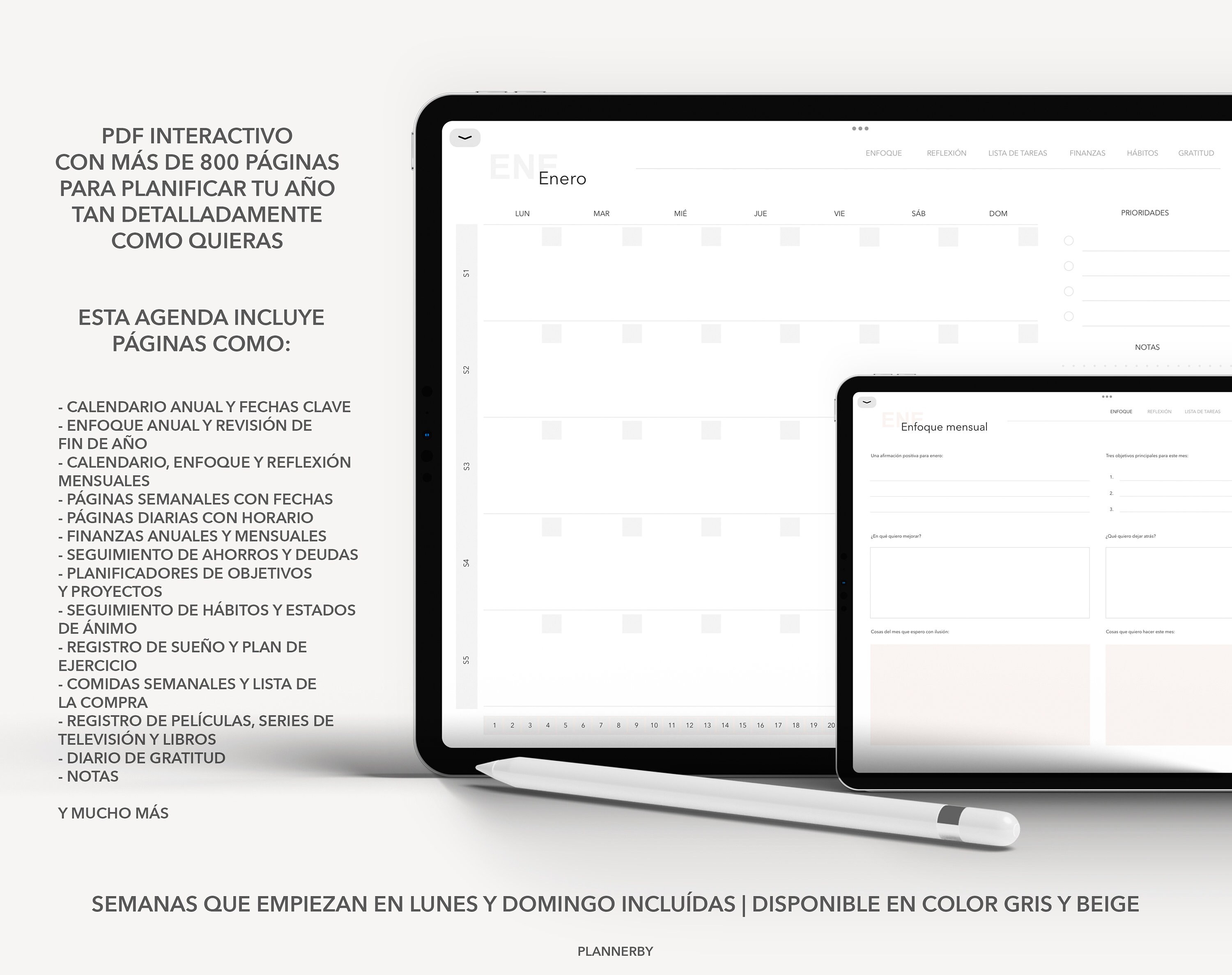 Agenda Digital Sin Fechas En Español | Planificador Digital, Agenda ...