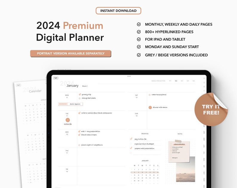 2024 Digital Planner, Dated Digital Planner, Goodnotes Planner ...