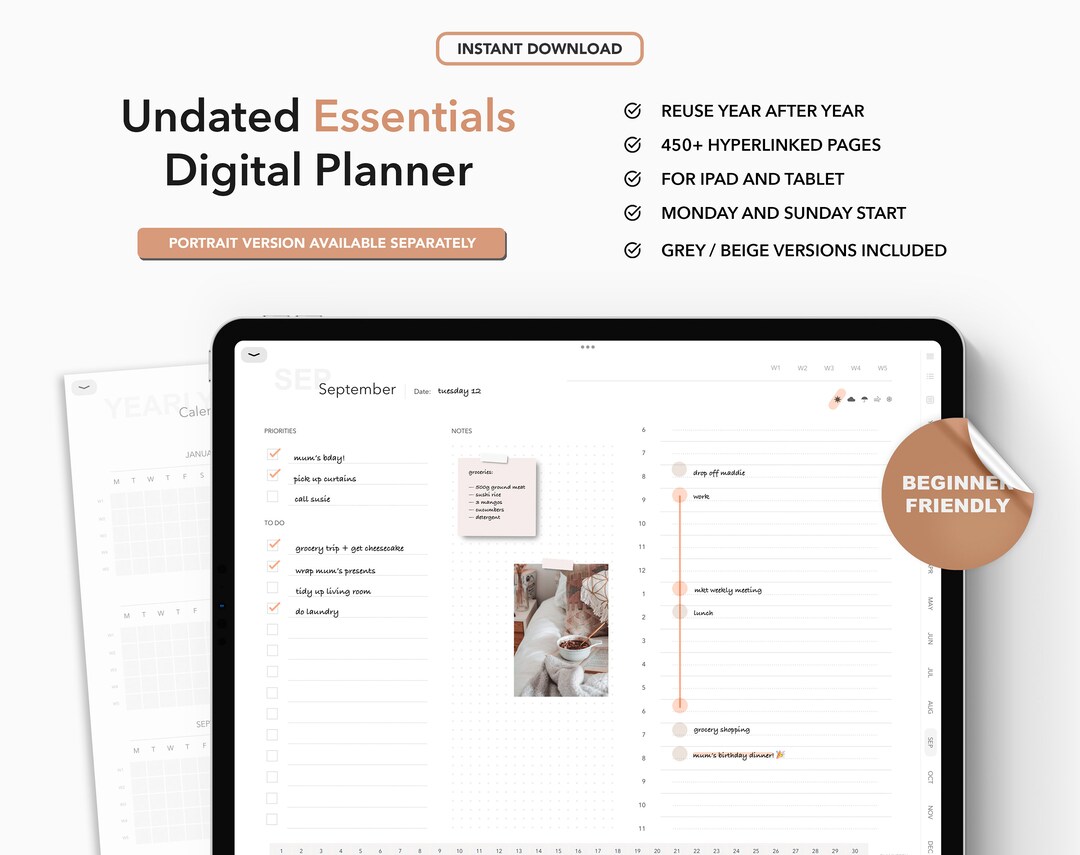 Undated Essentials Digital Planner, Goodnotes Planner, Notability ...