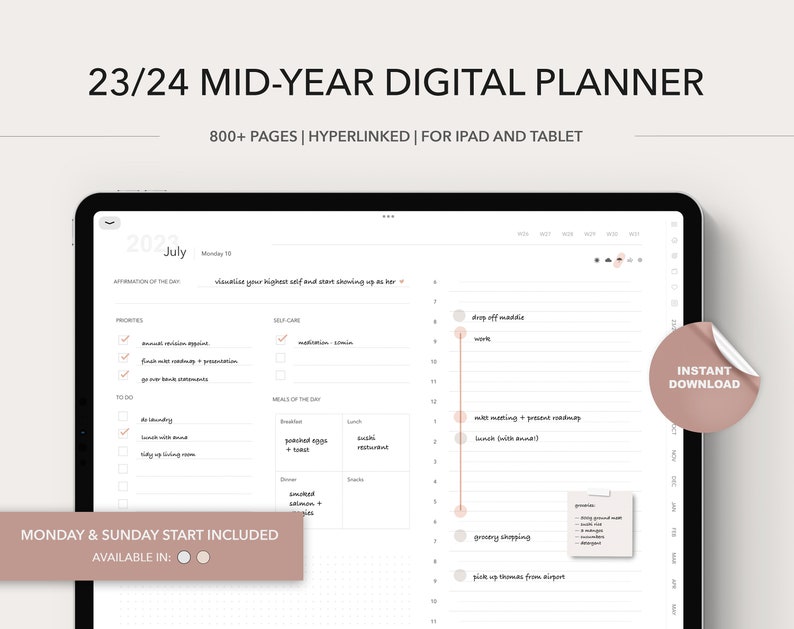 2023 2024 Mid-year Digital Planner Dated Digital Planner - Etsy