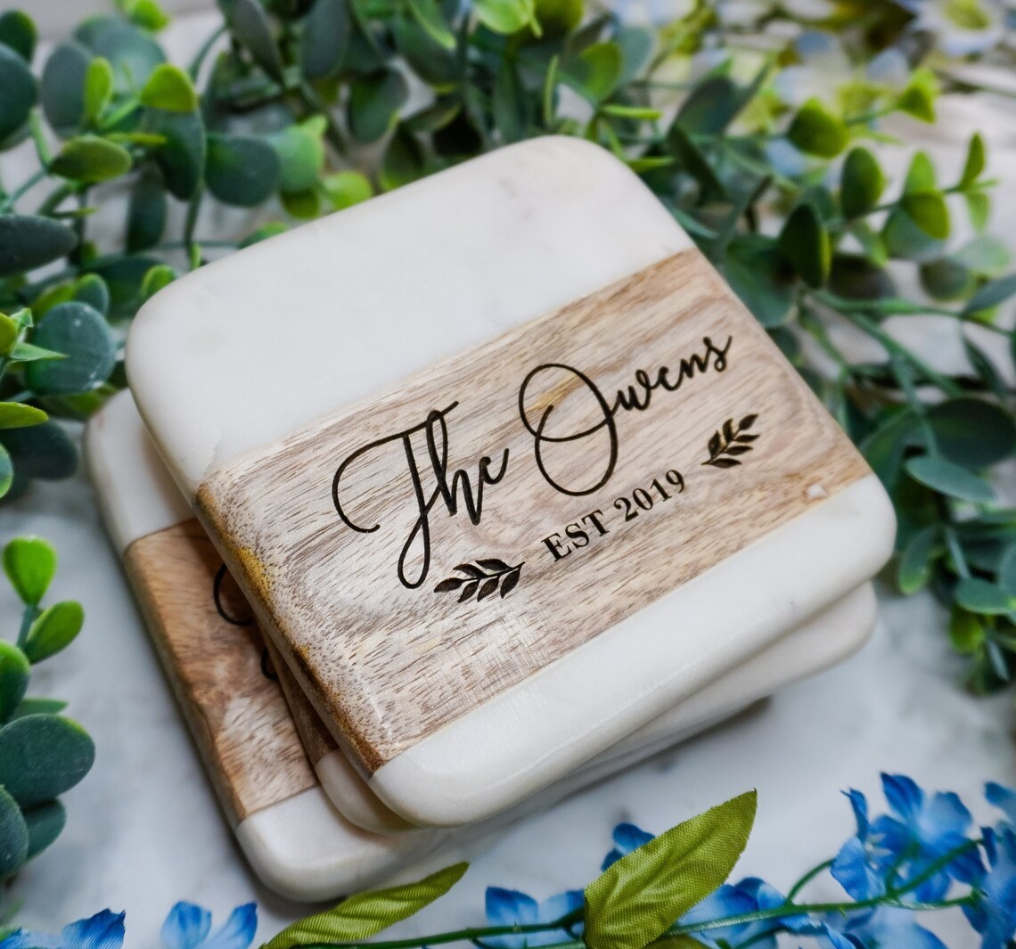 Custom Wood & Marble Coasters Custom Engraved Marble - Etsy