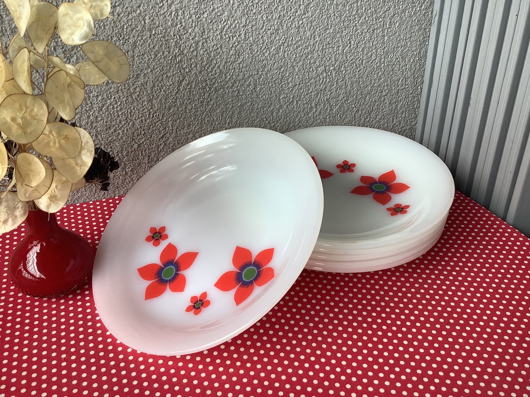 Arcopal France Plates With Seventies Flower Pattern - Etsy