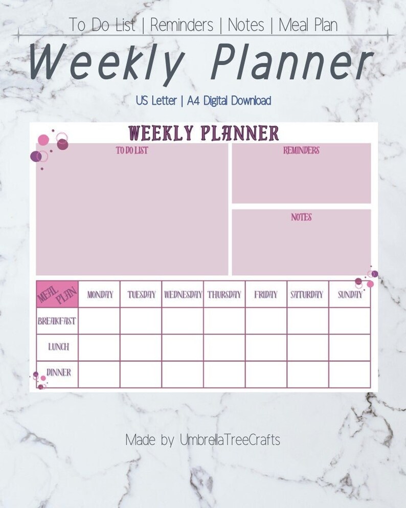 Weekly Planner Printable Landscape Organizer, Meal Plan Schedule ...