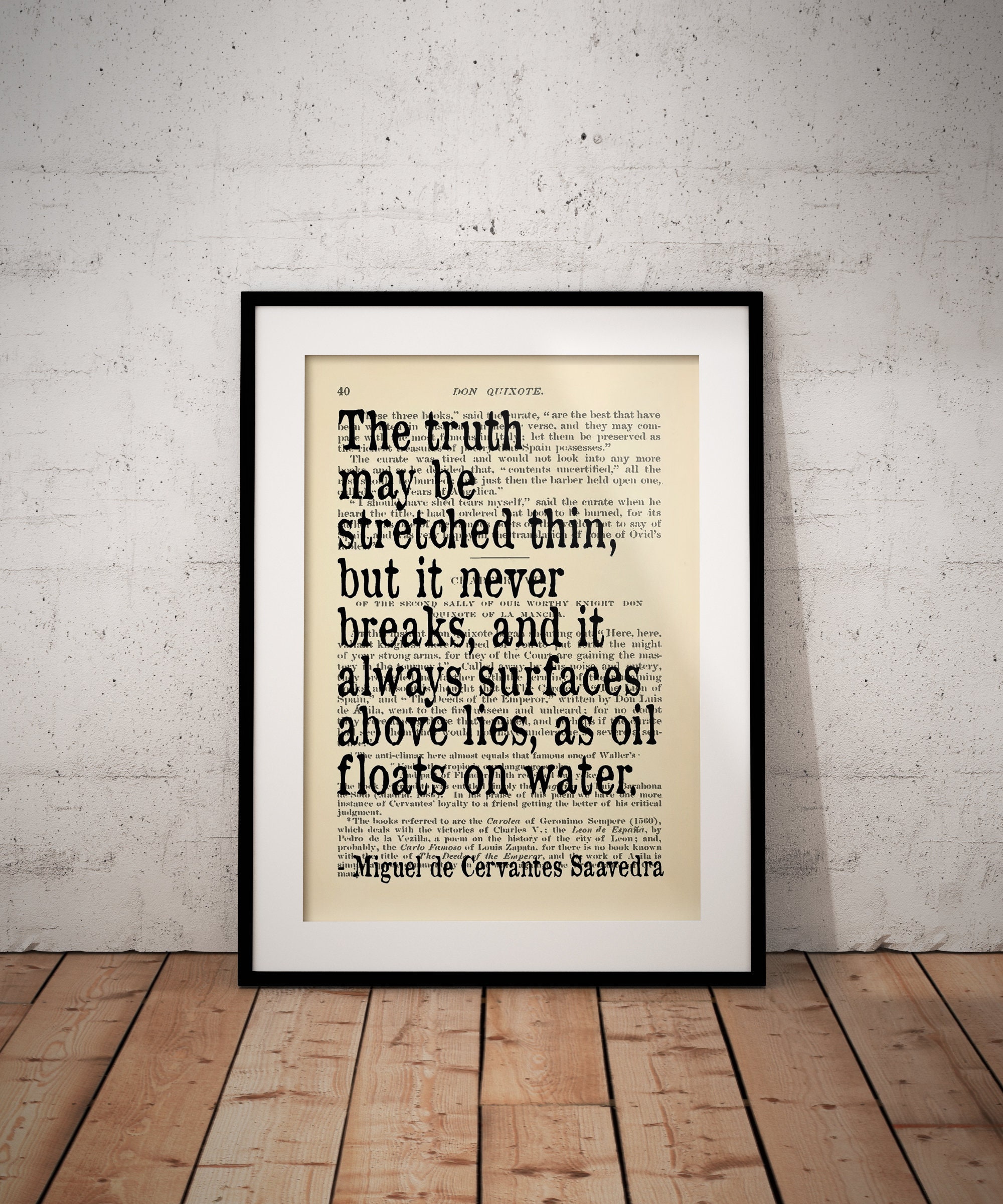 Don Quixote Book Quote Classic Book Quotes Truth Never | Etsy