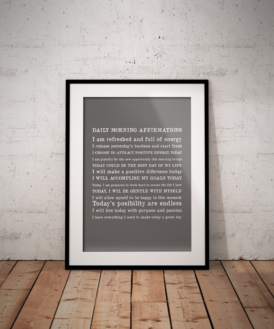 Daily Morning Affirmations Print - Quotes for Positivity - Grey and ...